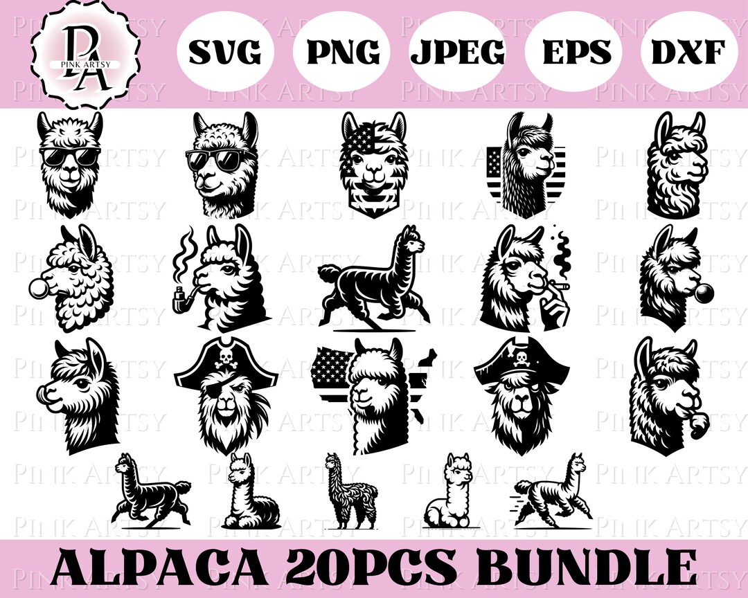 Alpaca Bundle Svg Png Jpg Eps Dxf Pirate Smoke Bubblegum Sunglasses ...