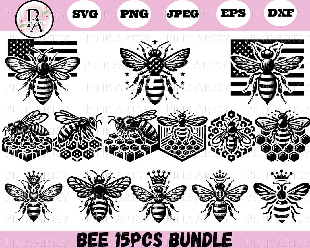 Abeja insecto paquete svg png jpeg dxf eps abeja reina EE. UU. panal de ...