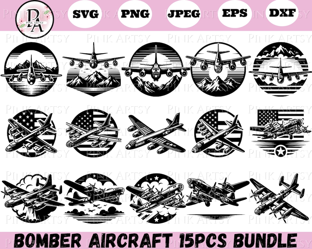 Bomber Aircraft Bundle Svg Png Jpeg Bomber Airplane Dxf Eps Military ...