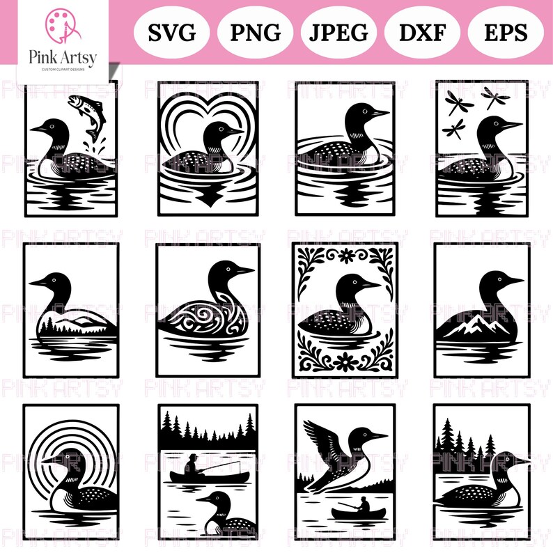 Loon Bird SVG Bundle: 60 Cricut Cut Files, Lake & Mountain Designs ...