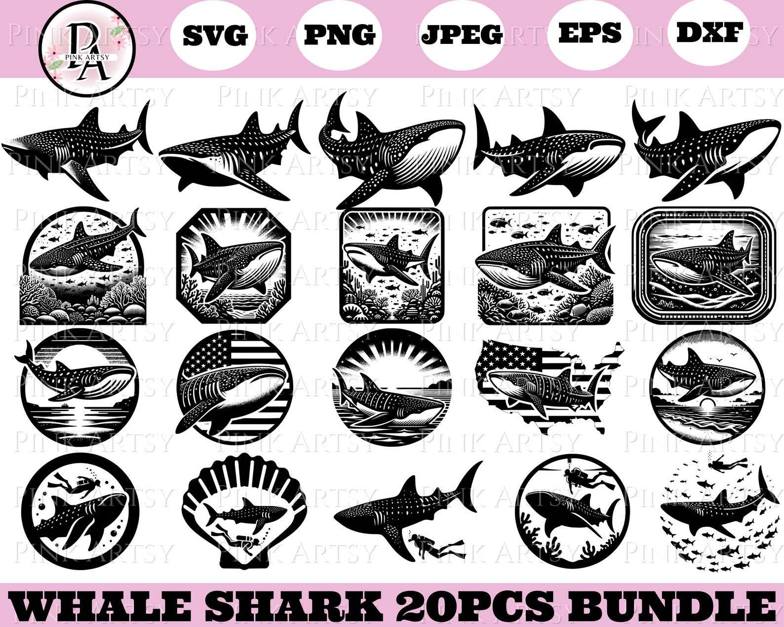 Whale Shark SVG Bundle: Underwater Cliparts (digital Download) - Etsy
