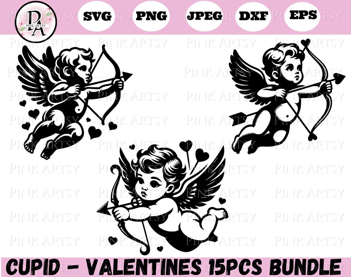 Cupid Valentines SVG Bundle: Arrow, Hearts Clipart (digital Download ...