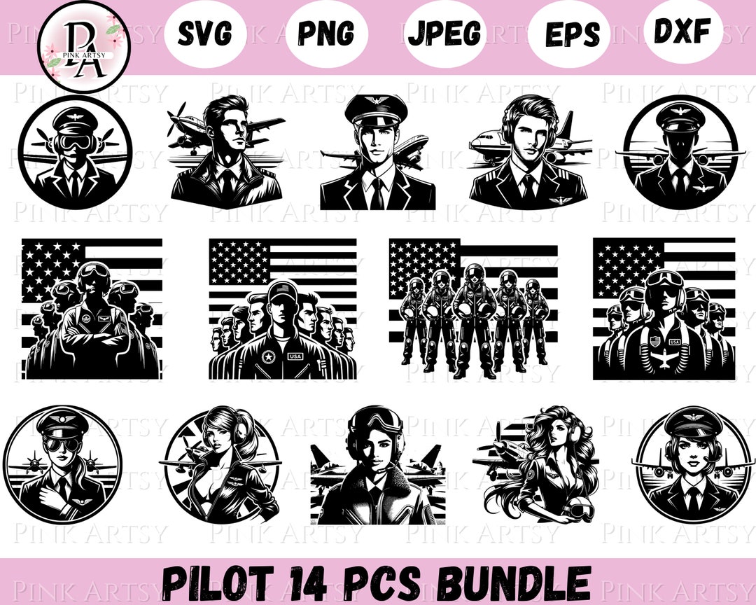 Pilot Svg Bundle Pilot Png Jpeg Dxf Eps Pilot Aircraft Pilots Line up ...