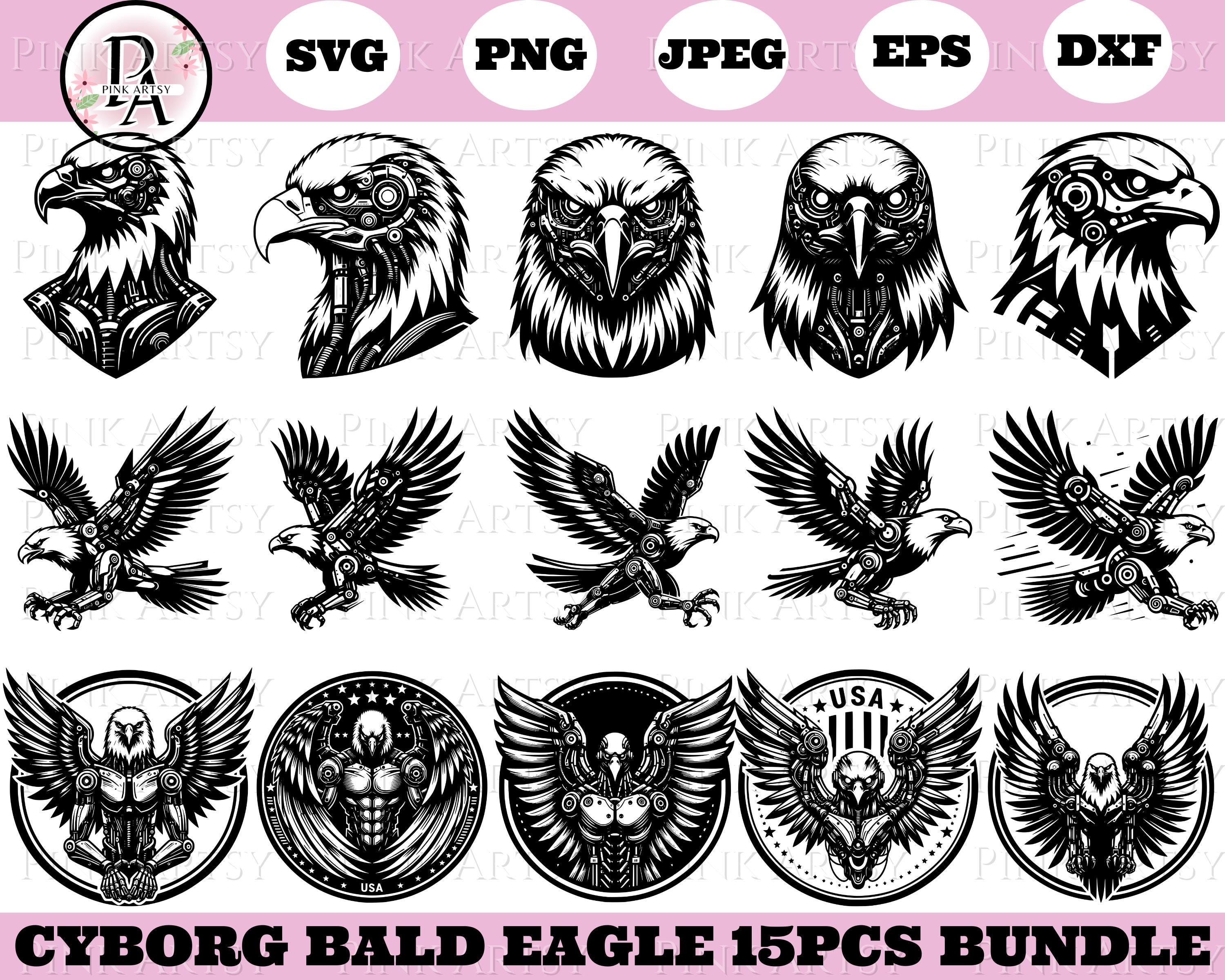 Cyborg Bald Eagle Bundle Svg Png Robot Eagle Clipart Cricut and Laser ...