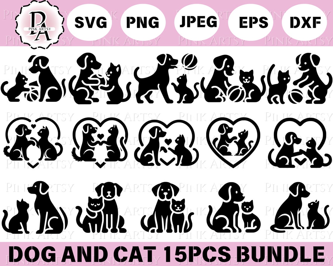 Dog and Cat Silhouette Svg Bundle, Dog and Cat Silhouette Cricut File ...
