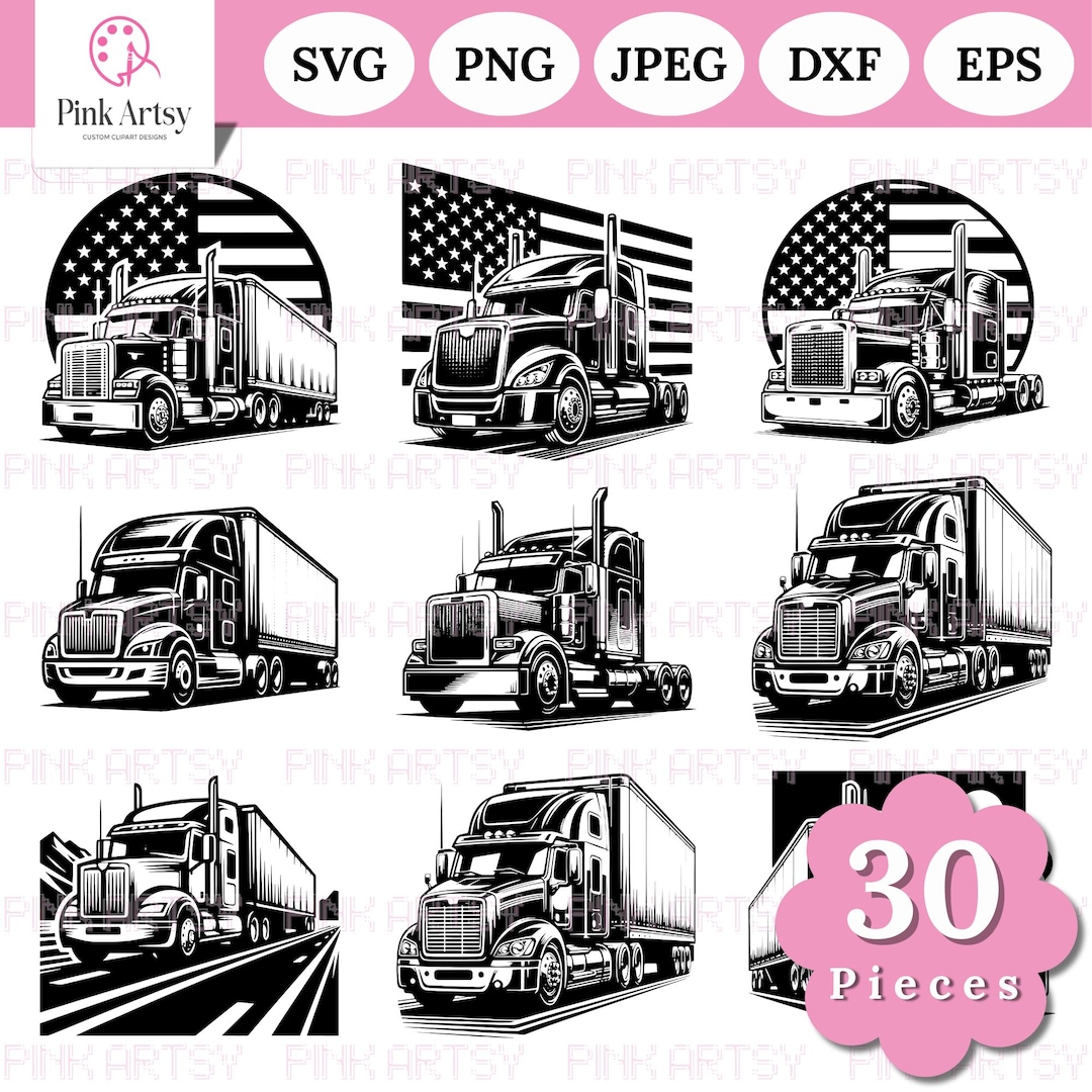 Semi Truck SVG Bundle: Trailer Truck Clipart, Vector Art (digital ...