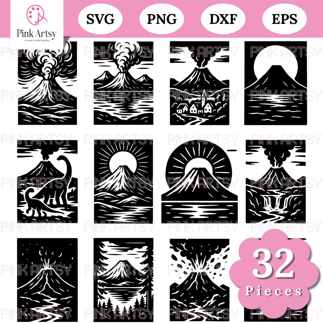 Volcano Scene SVG Bundle: Lava Eruption Clipart (digital Download) - Etsy