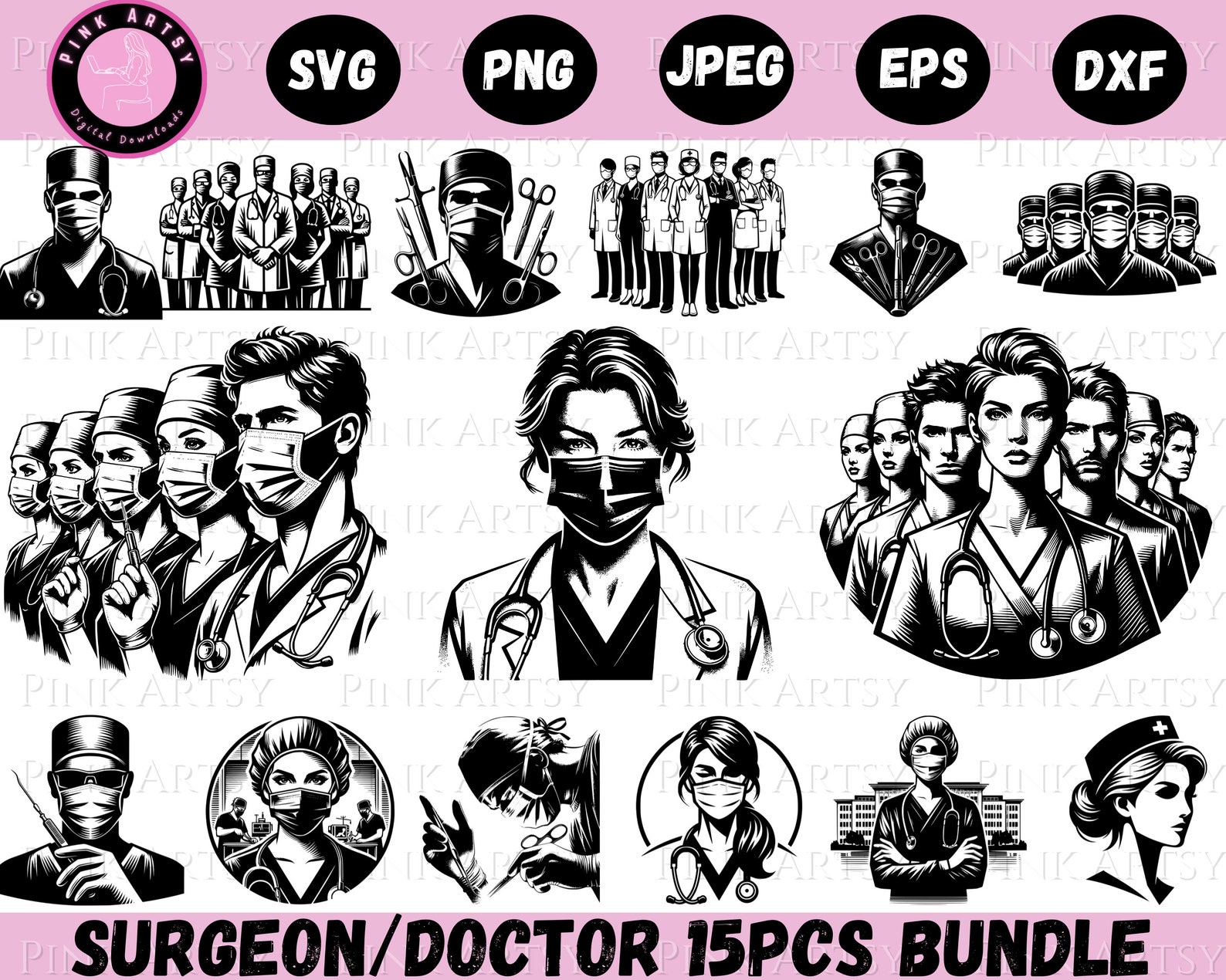 Surgeon Bundle Svg Png Jpg Dxf Eps Medical Doctor Female Doctor Male ...
