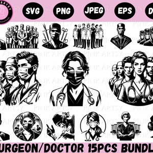 Surgeon Bundle Svg Png Jpg Dxf Eps Medical Doctor Female Doctor Male ...