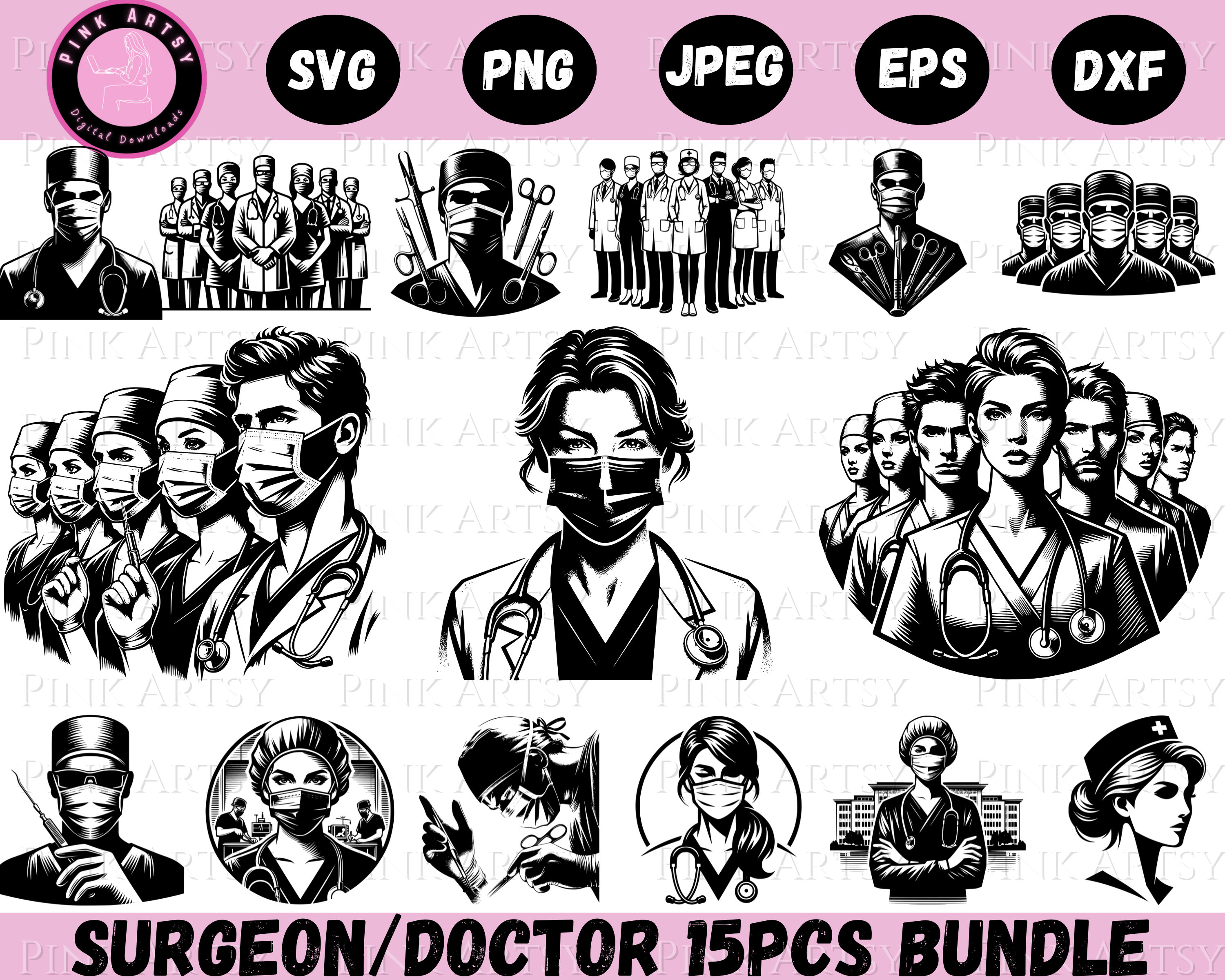 Surgeon Bundle Svg Png Jpg Dxf Eps Medical Doctor Female Doctor Male ...