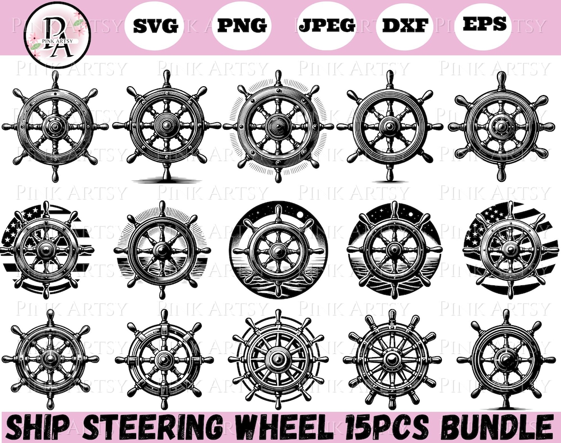 Ship Helm Bundle Svg Png Jpeg Dxf Eps Ship Steering Wheel Clipart Ship ...