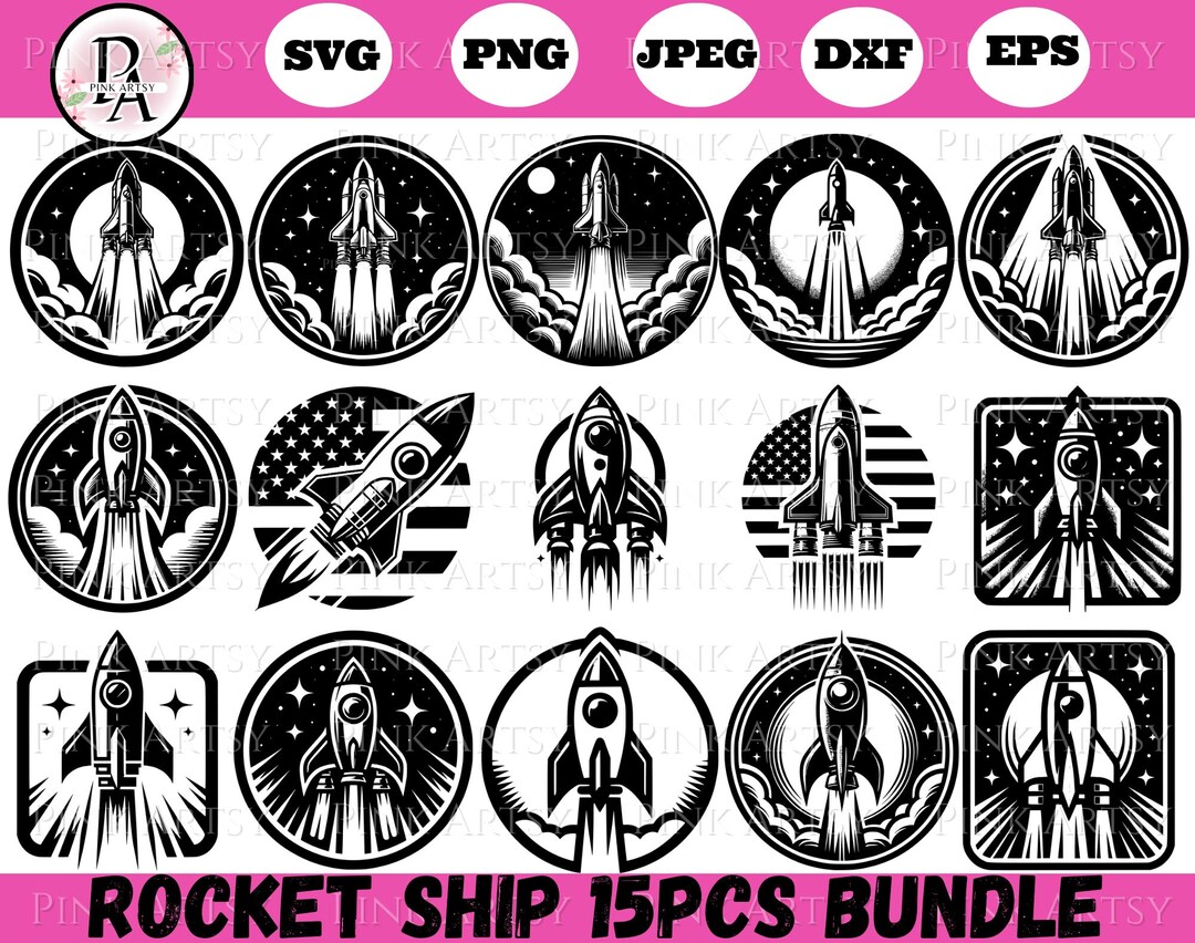 Rocketship Bundle Svg Png Jpeg Dxf Eps Spaceship Clipart Rocket Ship ...