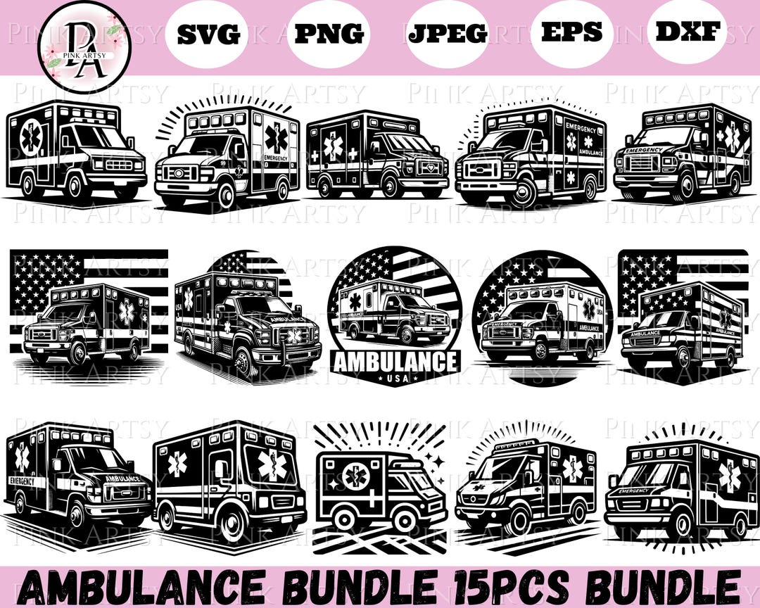 Ambulance Bundle Svg Png Jpeg Emergency Vehicle Ambulance Hospital Car ...