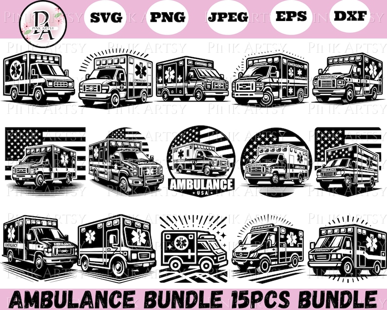 Ambulance Bundle Svg Png Jpeg Emergency Vehicle Ambulance Hospital Car ...