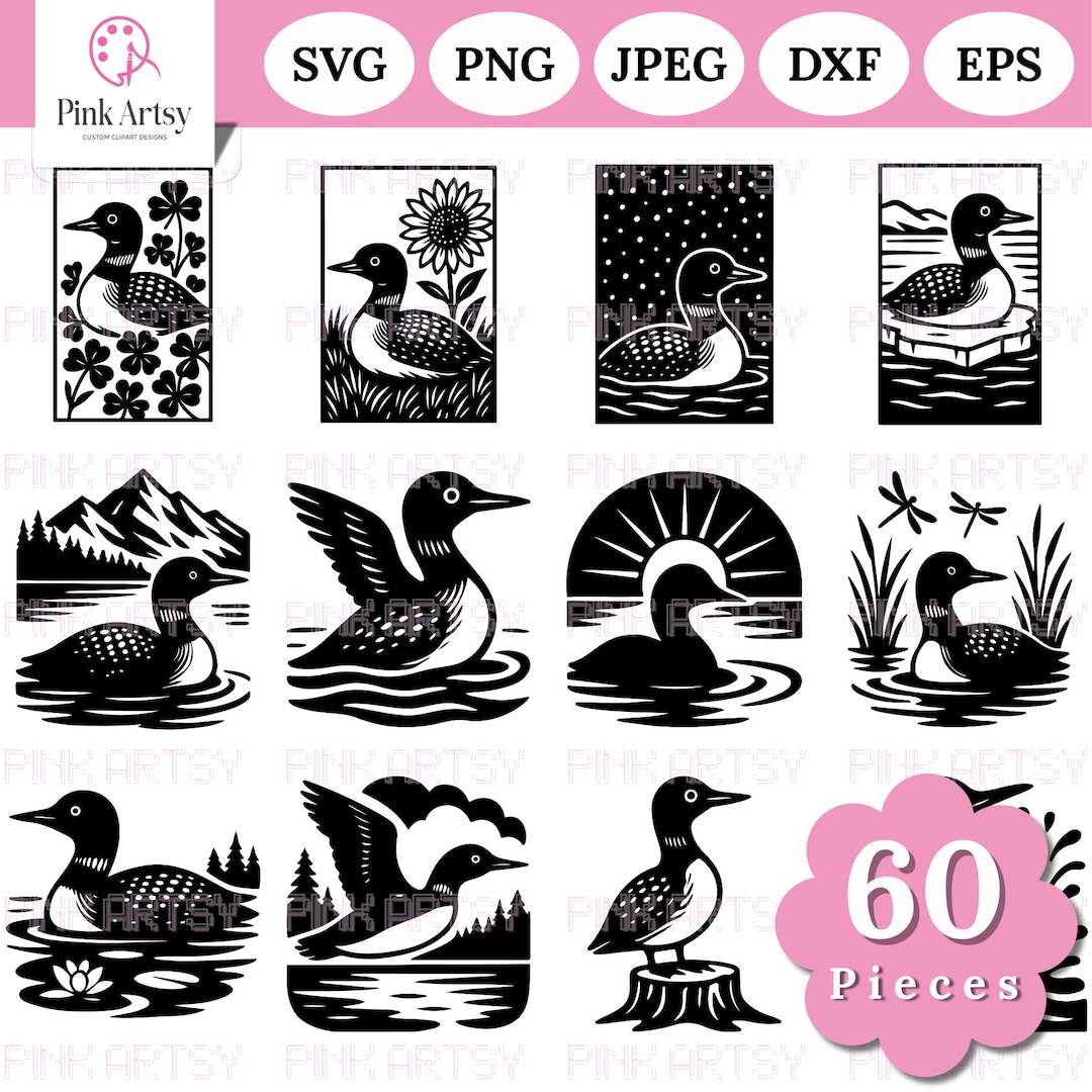 Loon Bird SVG Bundle: 60 Cricut Cut Files, Lake & Mountain Designs ...