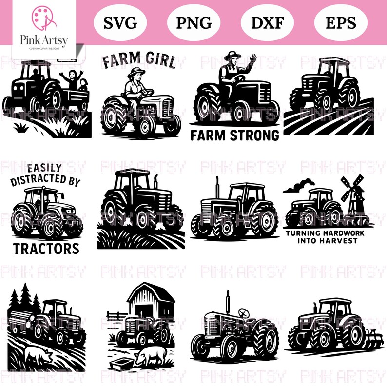 Farm Tractor SVG Bundle: Vintage & Modern Silhouettes (digital Download ...