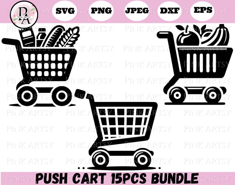 Grocery Push Cart SVG Bundle, Commercial Use Clipart (digital Download ...