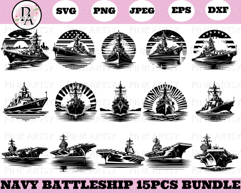 Navy Warship SVG Bundle: Battleship, Aircraft Carrier, Destroyer ...