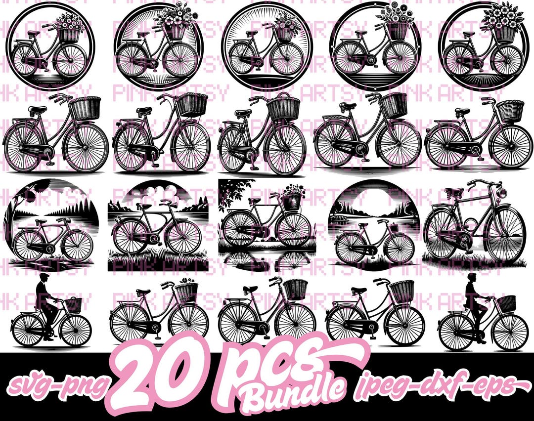 Bundle SVG vélo vintage - Clipart vélo (svg, png, jpeg, dxf, eps ...