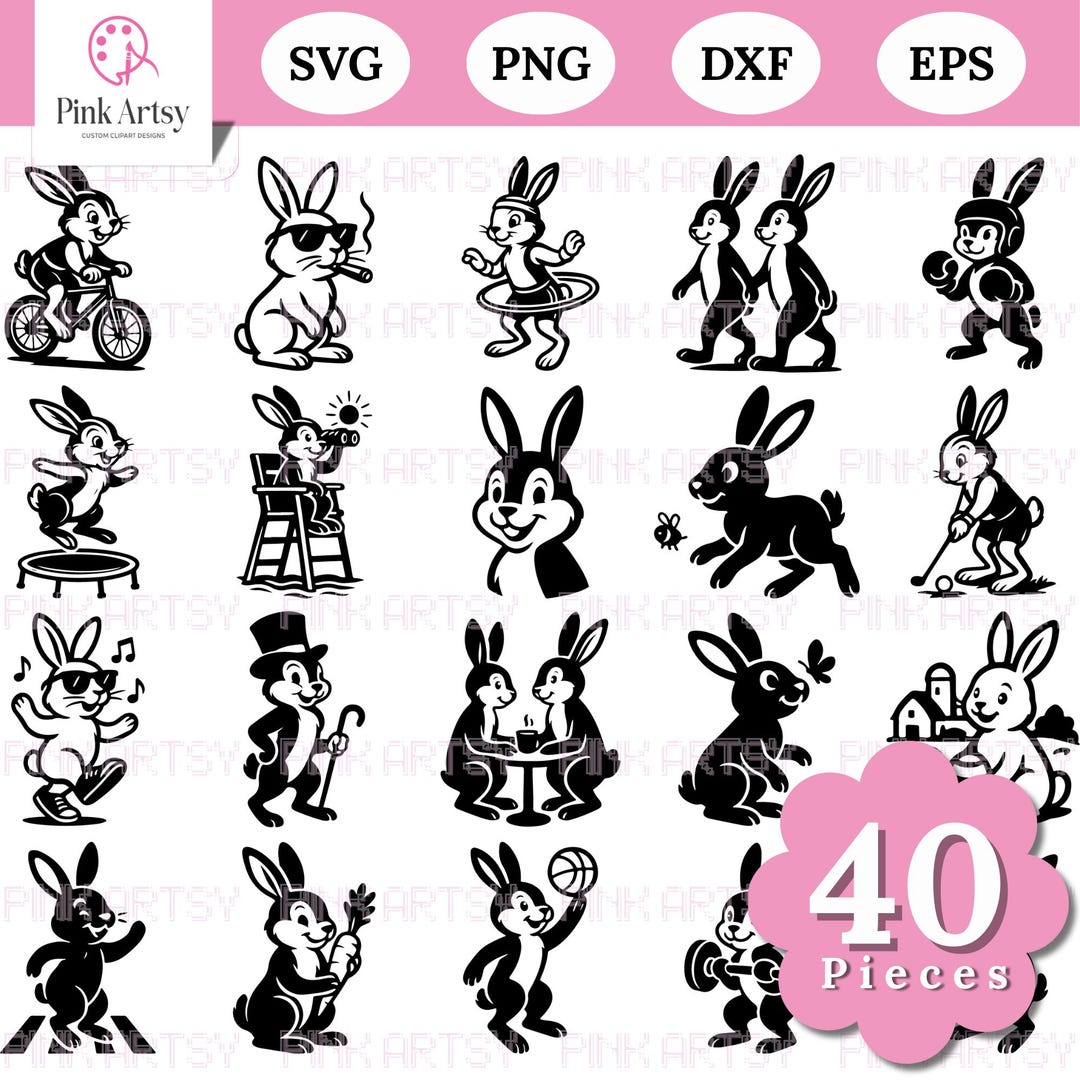 Rabbit SVG Bundle | Funny Bunny Clipart, Cricut Files (digital Download ...