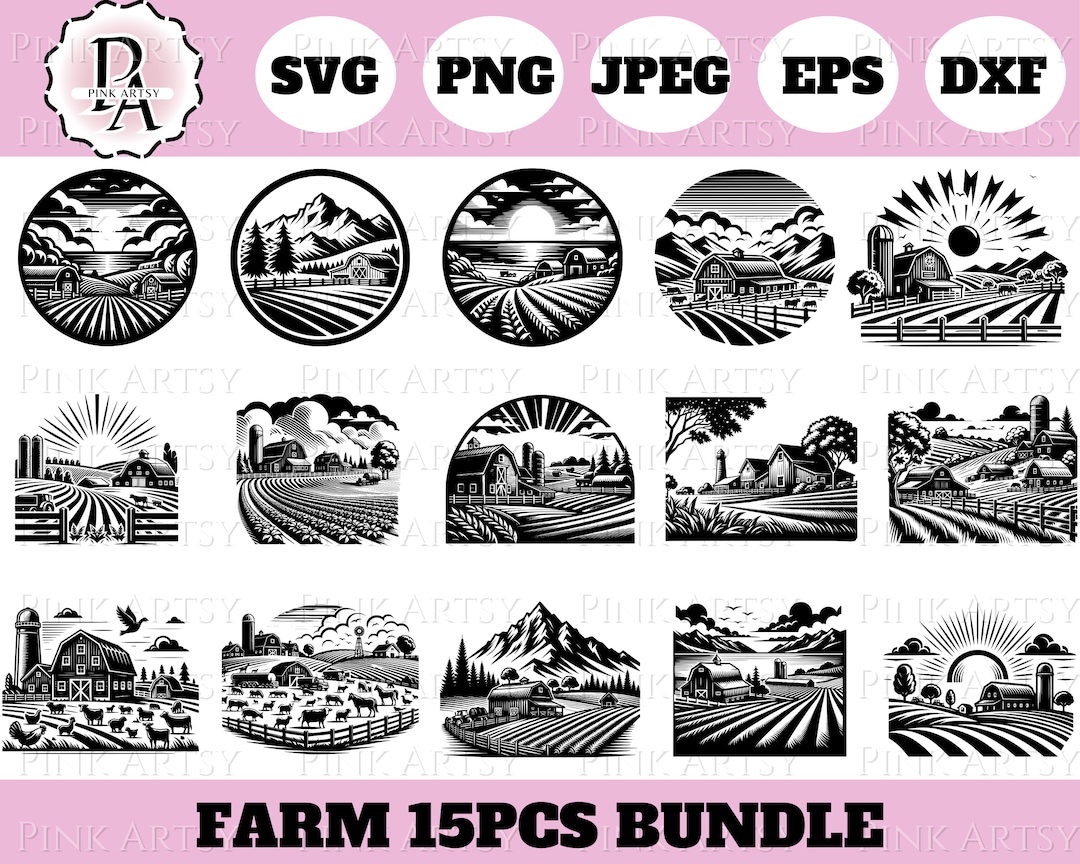 Farm Landscape Bundle Svg Png Jpeg Farm Scene Svg Farm Scene Sunset ...