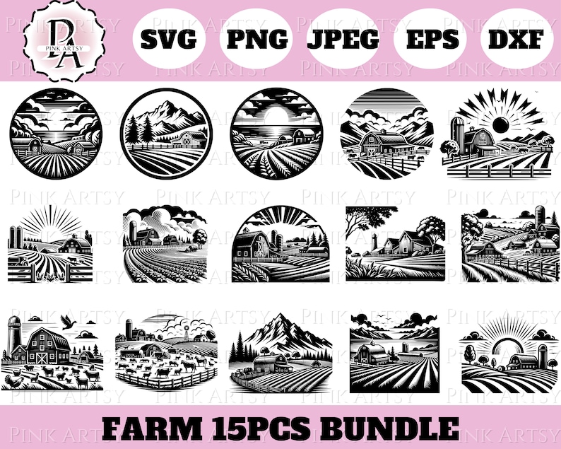 Farm Landscape SVG Bundle: Sunset Scene Clipart (digital Download) - Etsy
