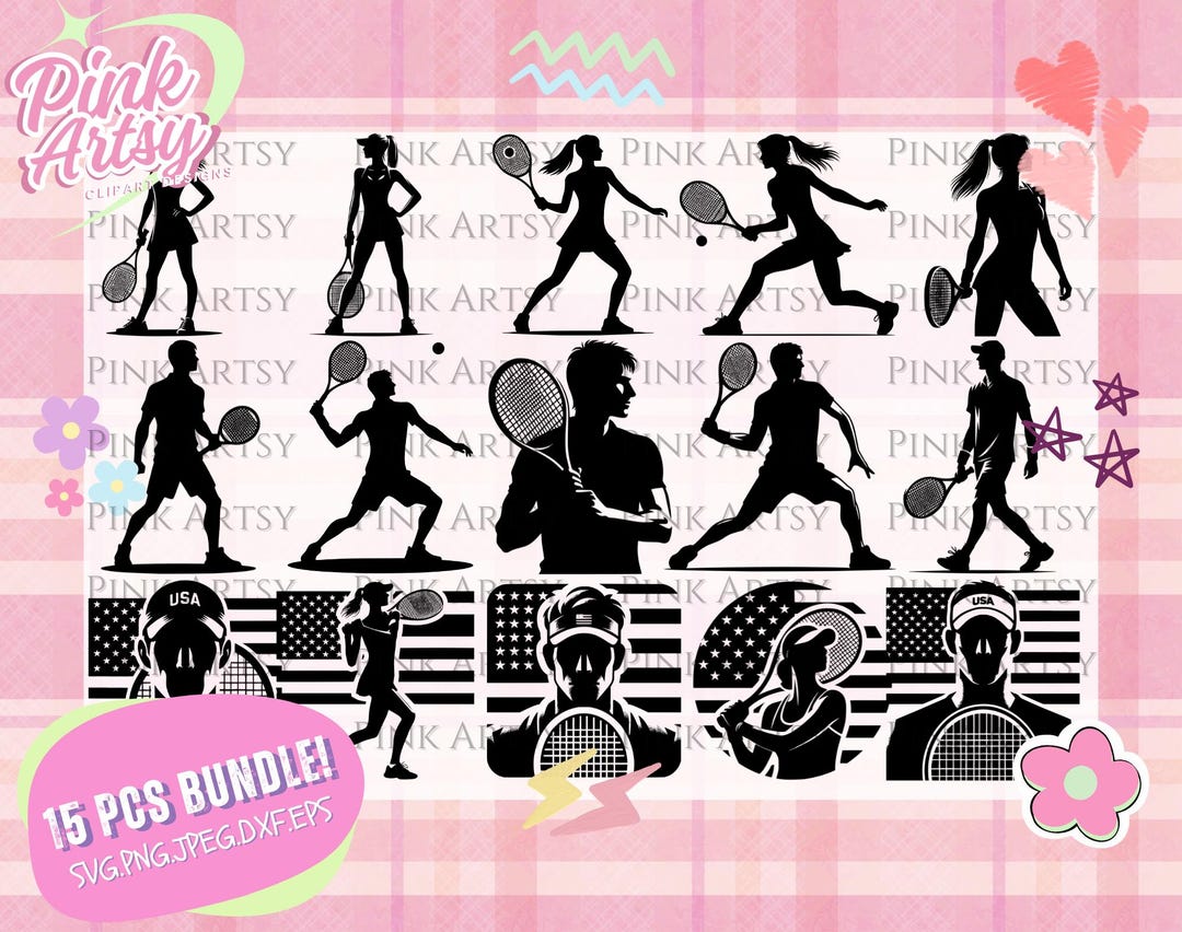 Tennis Player SVG Bundle, Sport Clipart Silhouette (svg, Png, Jpeg, Dxf ...