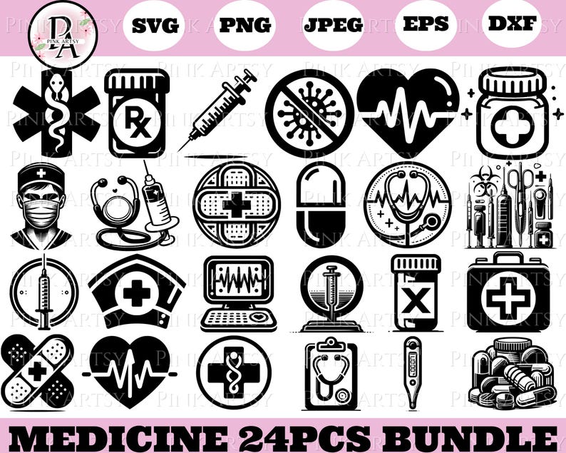 Medical Icon SVG Bundle: Medicine Clipart, Logo, Symbols (digital ...