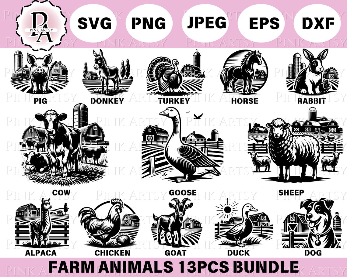 Farm Animals Svg, Farm Animal Bundle Svg Png Jpg Dxf Eps, Instant ...