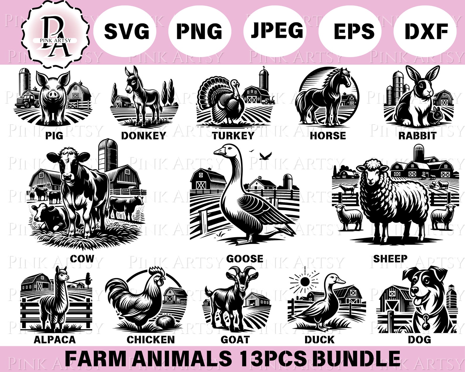 Farm Animals Svg, Farm Animal Bundle Svg Png Jpg Dxf Eps, Instant ...