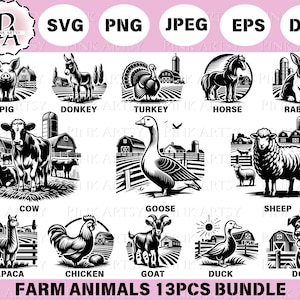 Farm Animals Svg, Farm Animal Bundle Svg Png Jpg Dxf Eps, Instant ...
