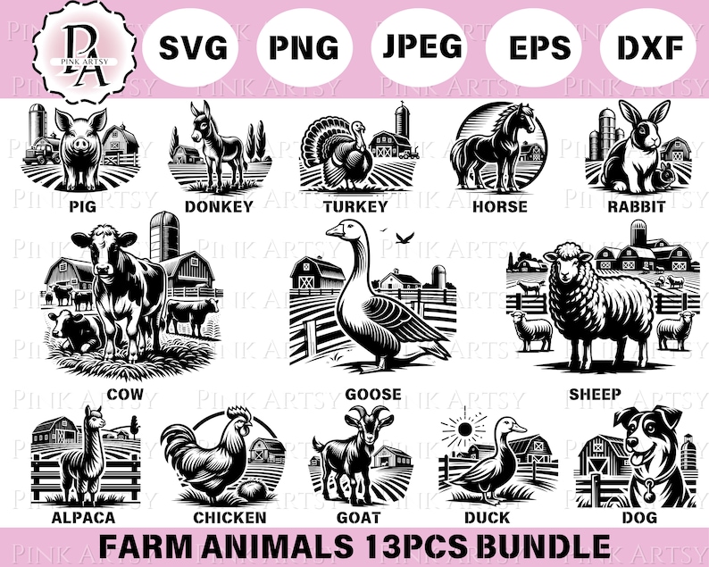 Farm Animals Svg, Farm Animal Bundle Svg Png Jpg Dxf Eps, Instant ...