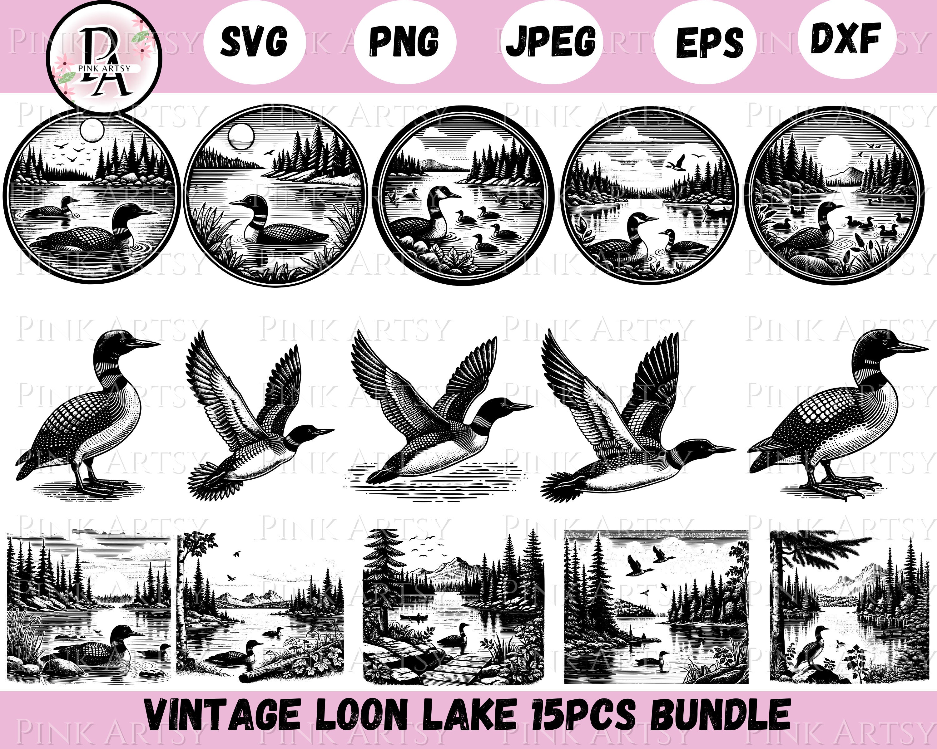Vintage Loon Lake Svg Png Loon Lake Bundle Loon Lake Clipart Loon Lake ...