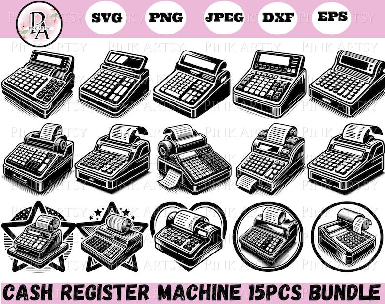 Cash Register Bundle Svg Png Jpeg Dxf Eps Cash Register Receipt Printer ...