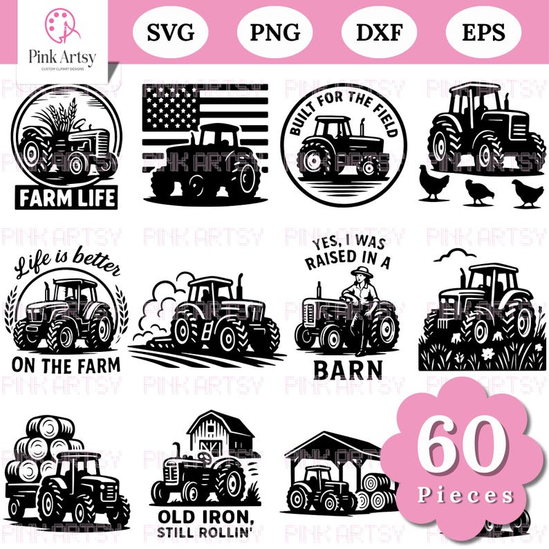 Farm Tractor SVG Bundle: Vintage & Modern Silhouettes (digital Download ...