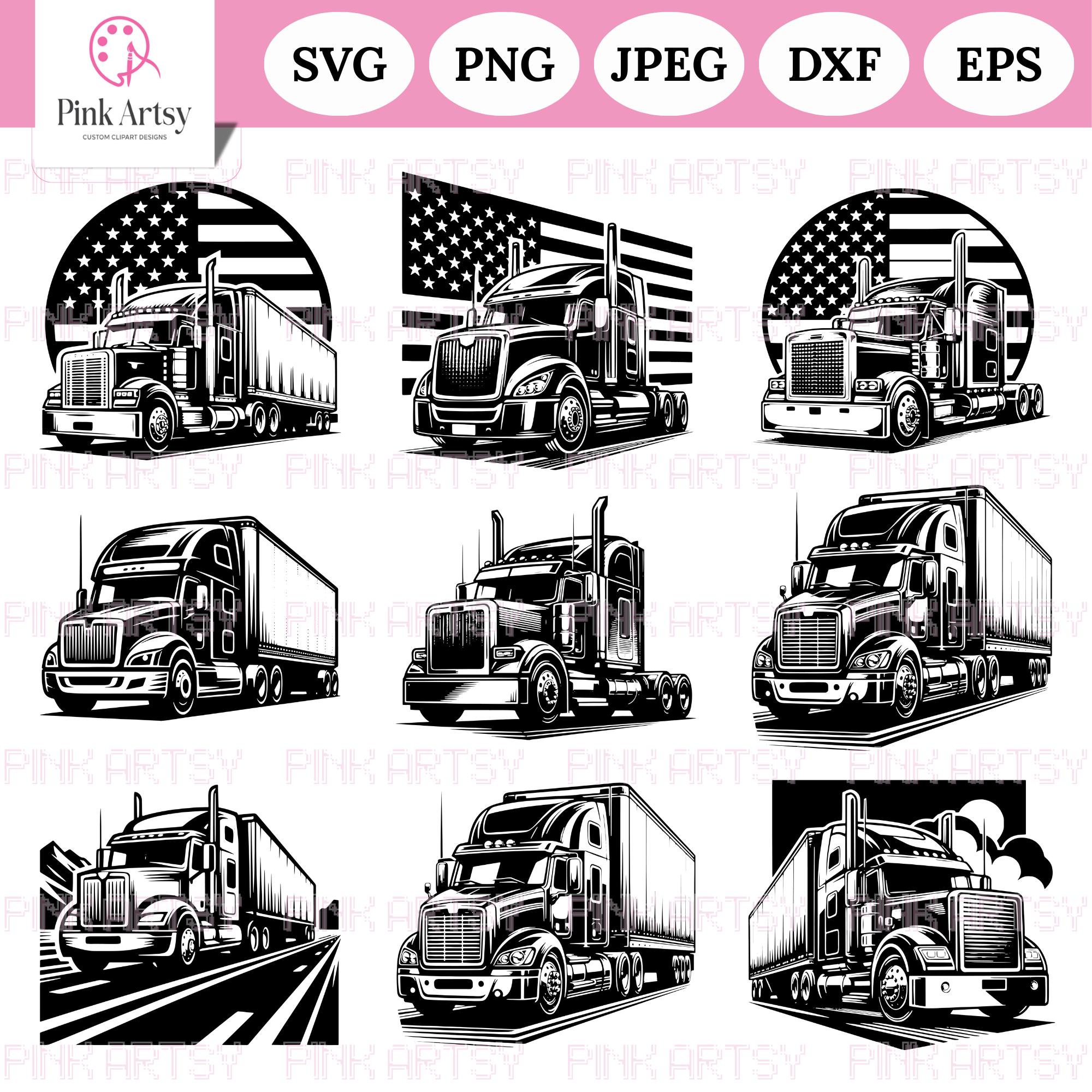 Semi Truck SVG Bundle: Trailer Truck Clipart, Vector Art (digital ...