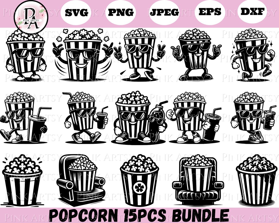 Dancing Popcorn Bundle Svg Png Jpeg Dxf Eps Dancing Popcorn Cinema ...