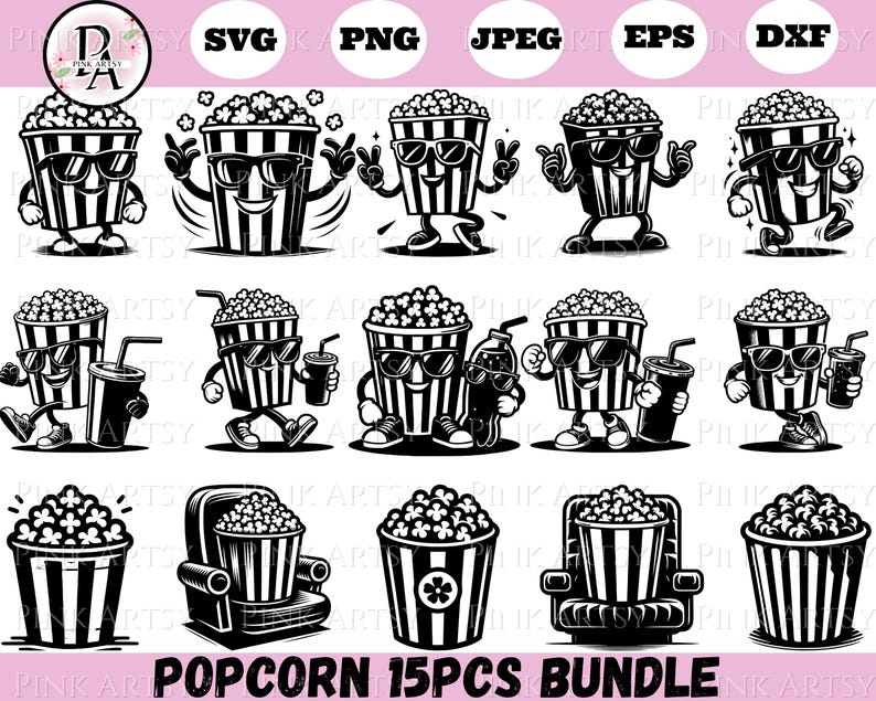 Dancing Popcorn SVG Bundle: Cinema Vector Graphics Clipart (svg, Png ...