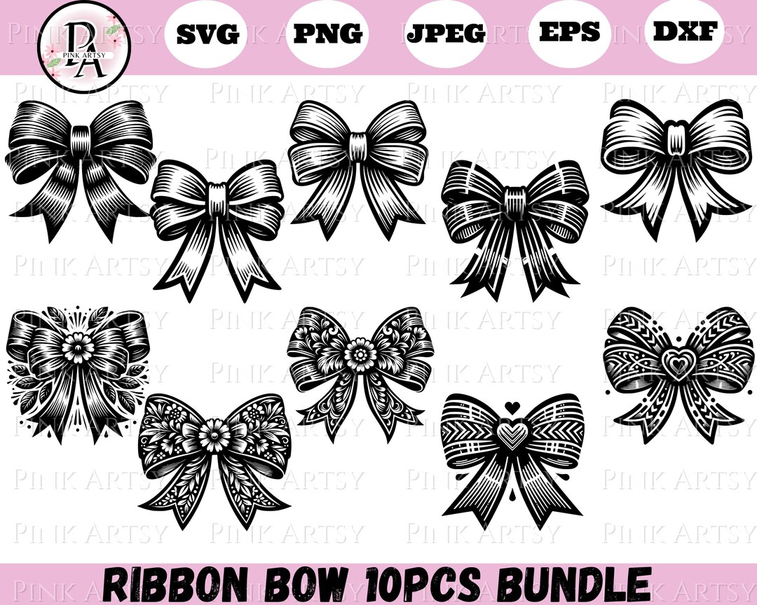 Ribbon Bow SVG Bundle, Floral Design (svg, Png, Jpeg, Eps, Dxf) - Etsy