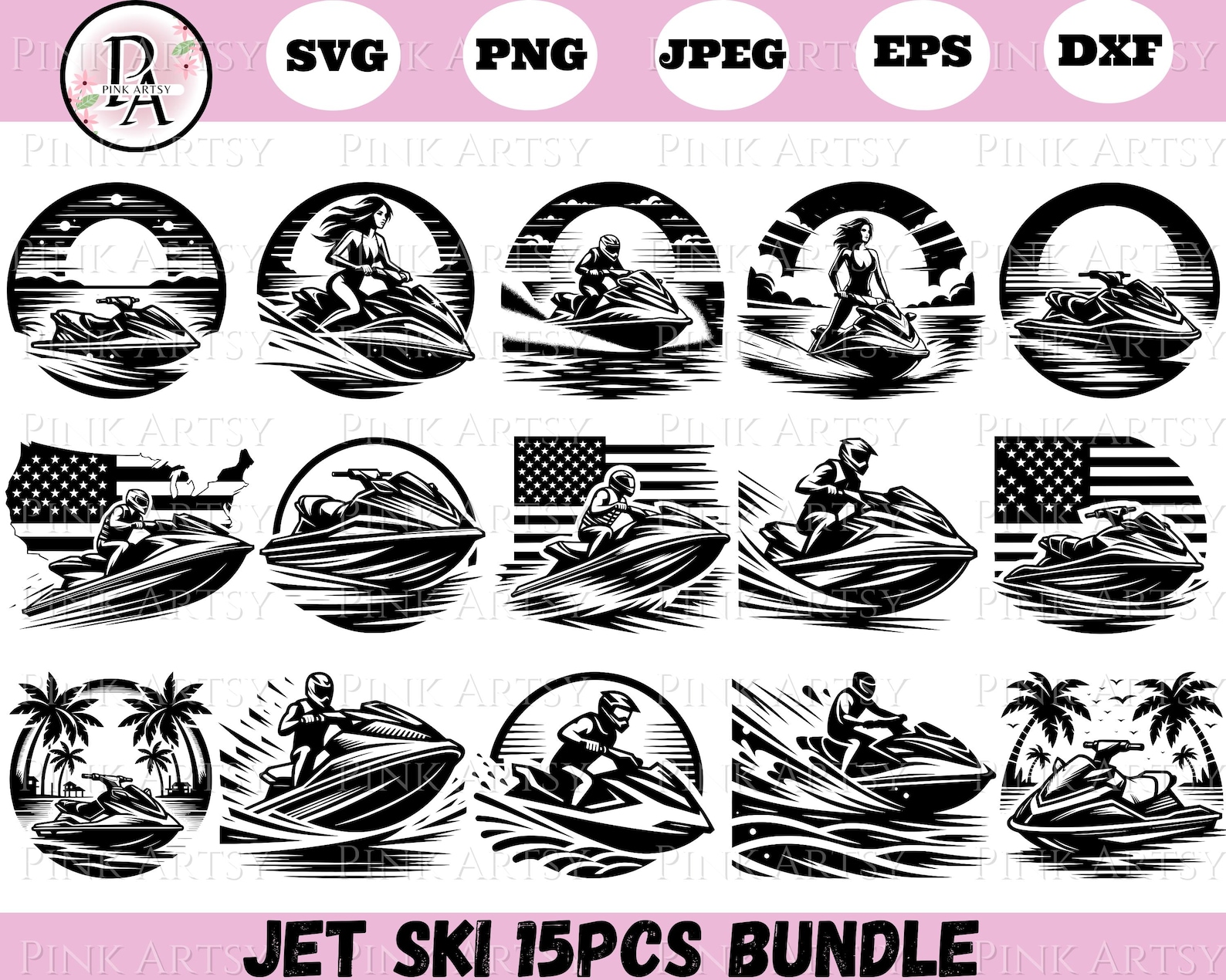 Jet Ski Bundle Svg Png Jpeg Dxf Eps Jet Ski USA Jet Ski on Beach Jet ...