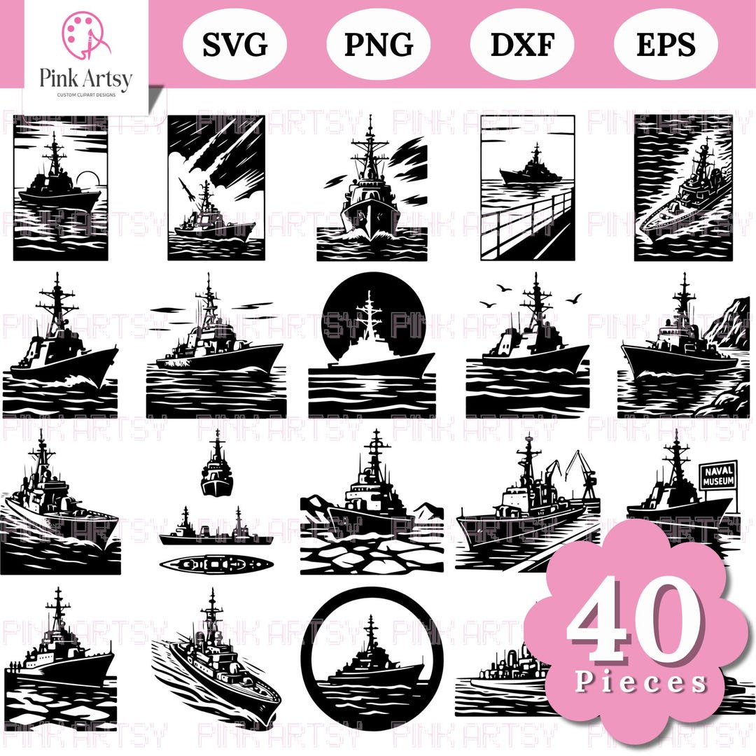 Destroyer Ship SVG Bundle: Warship Silhouette Cut Files (digital ...