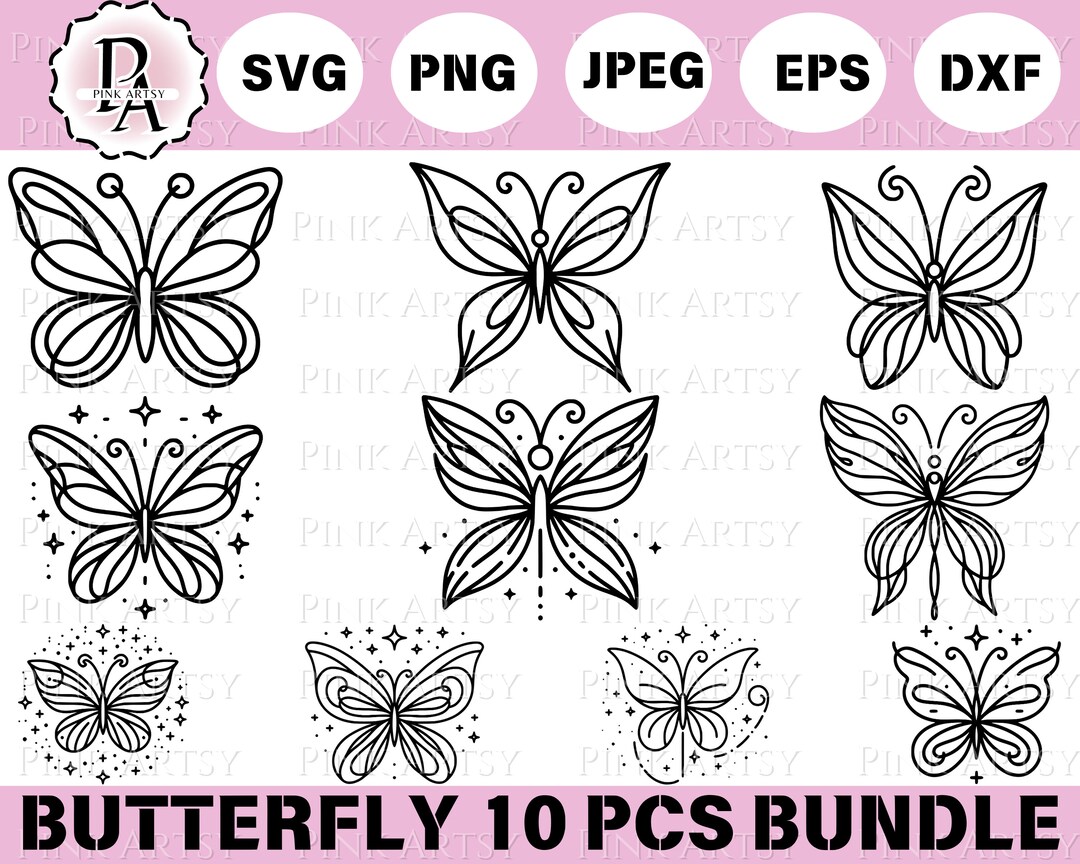 Butterfly Line Art SVG Bundle, Tattoo Clipart (svg, Png, Jpeg, Dxf ...