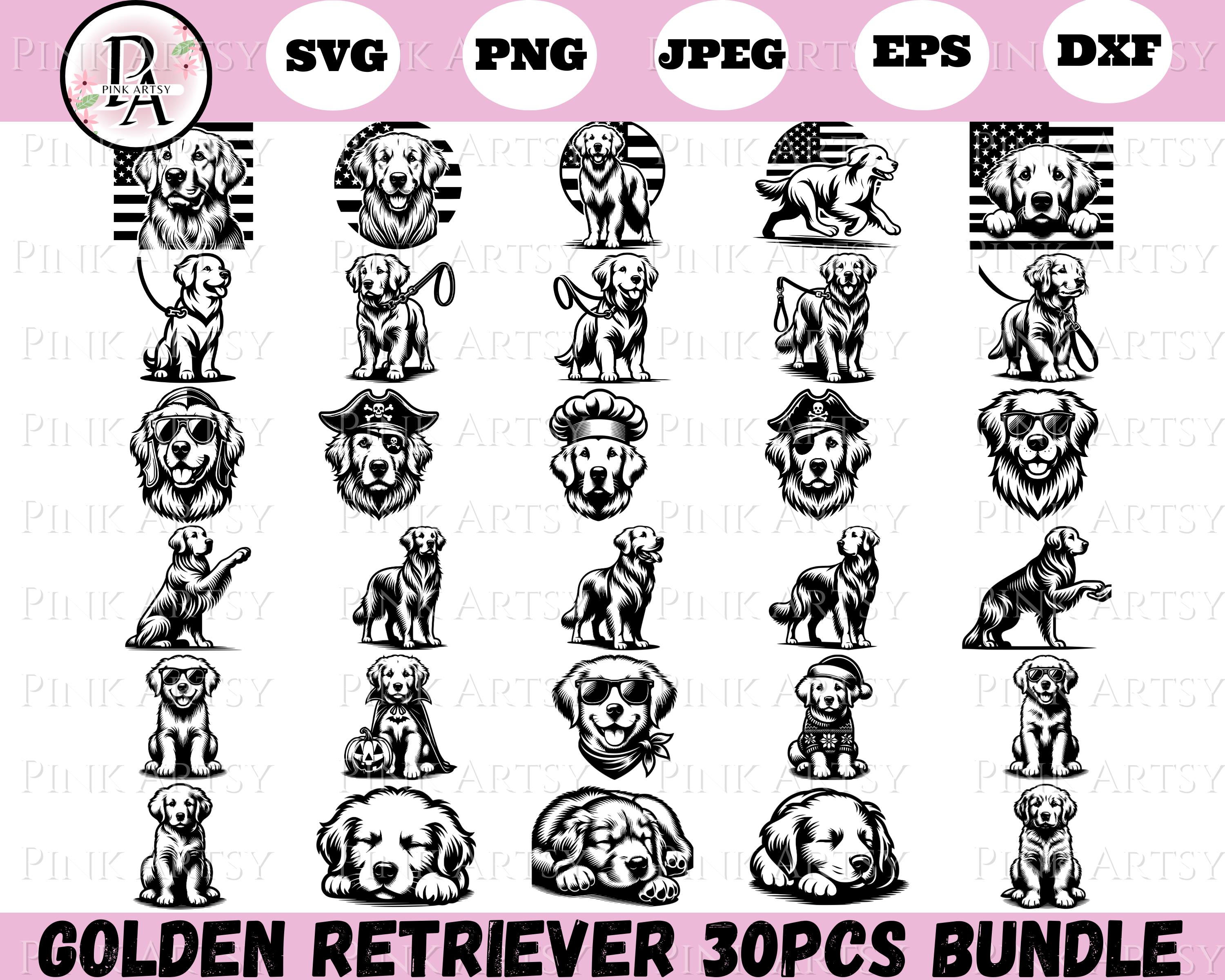 Golden Retriever Bundle Svg Png Golden Retriever Puppy Golden Retriever ...