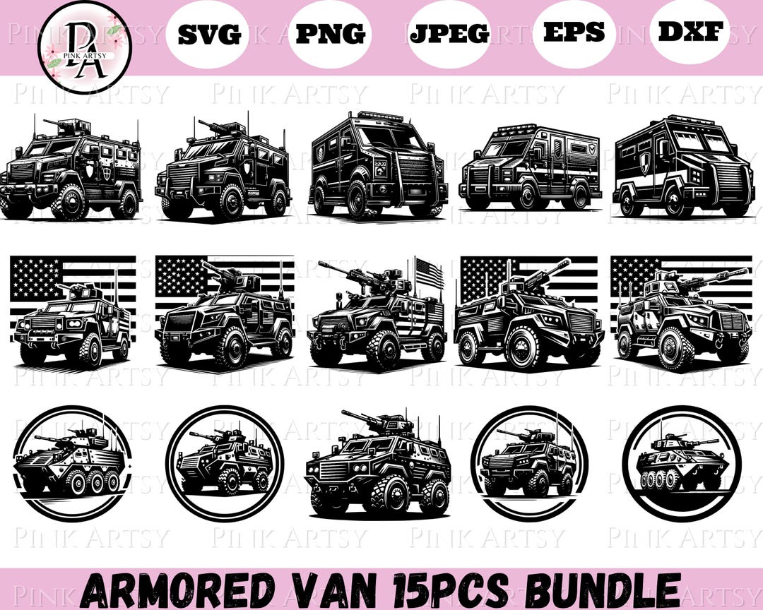 Armored Van SVG Bundle, Military Vehicle Graphics, Battle Car Clipart ...