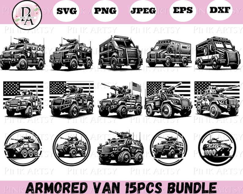 Armored Van SVG Bundle, Military Vehicle Graphics, Battle Car Clipart ...