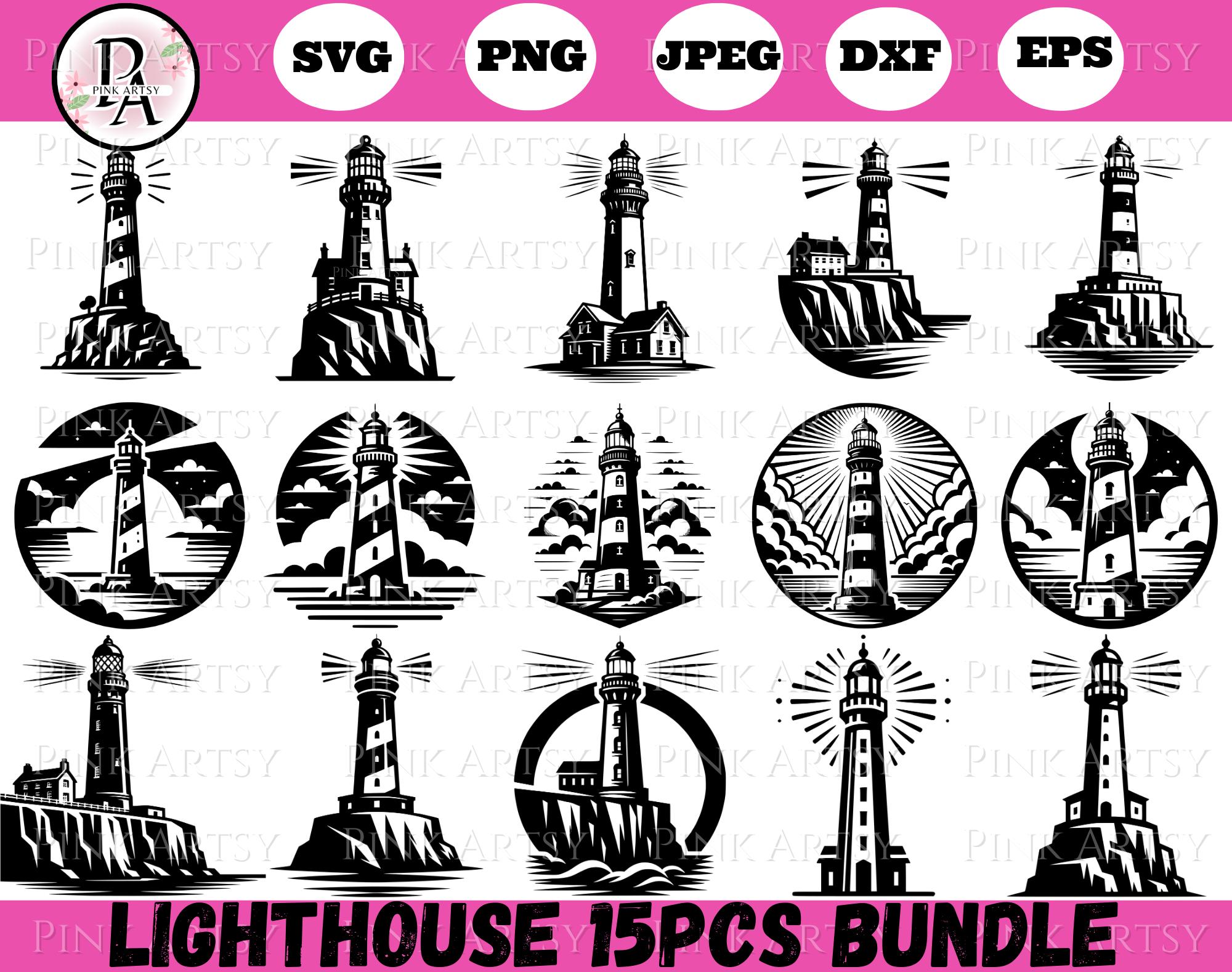 Lighthouse Bundle Clipart Svg Png Jpeg Lighthouse on Cliff Scene Svg ...
