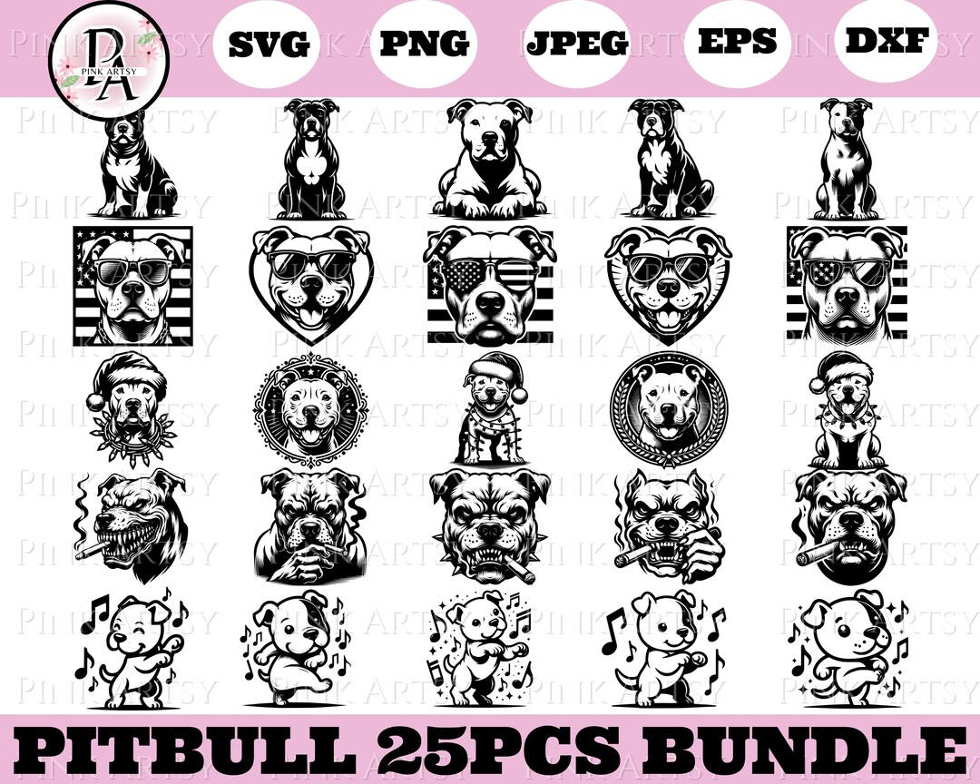 Pitbull Bundle Svg Png Sitting Pitbull Christmas Pitbull Scary Pitbull ...