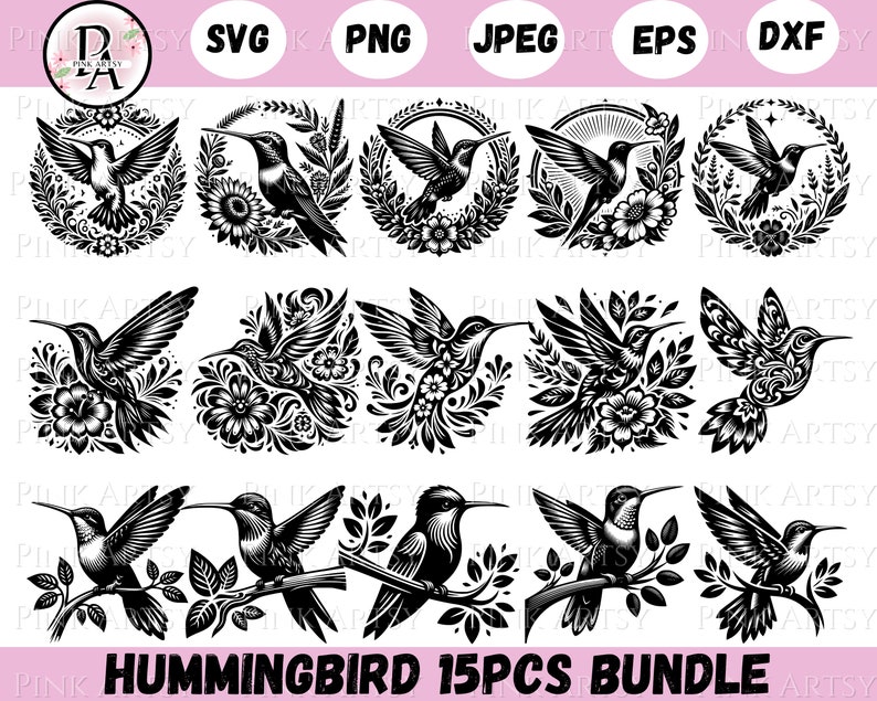 Hummingbird Bundle Svg Png Jped Dxf Eps Hummingbird Clipart Floral ...