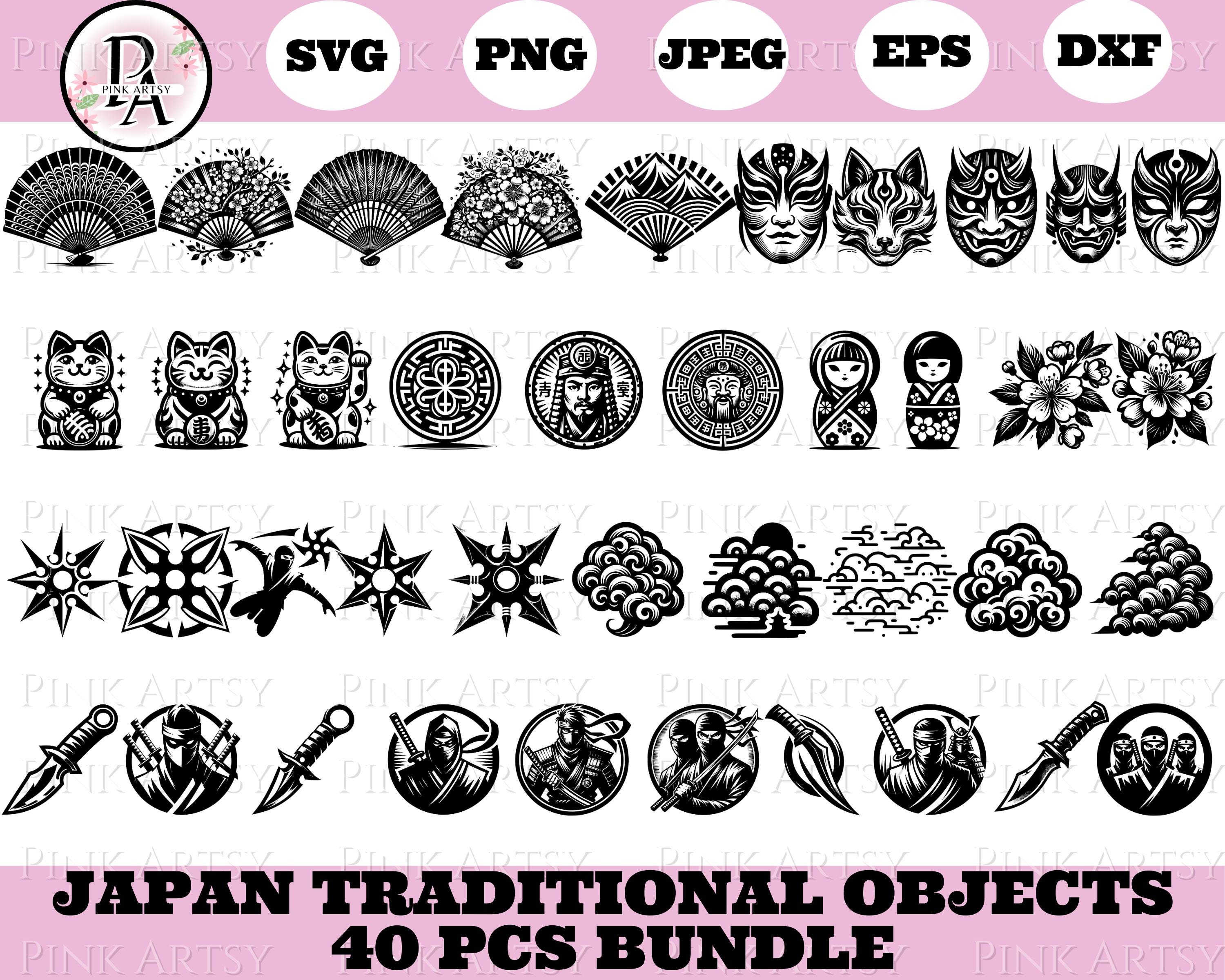 Japan Objects Bundle Svg Japanese Fan Japanese Face Cherry Blossom ...