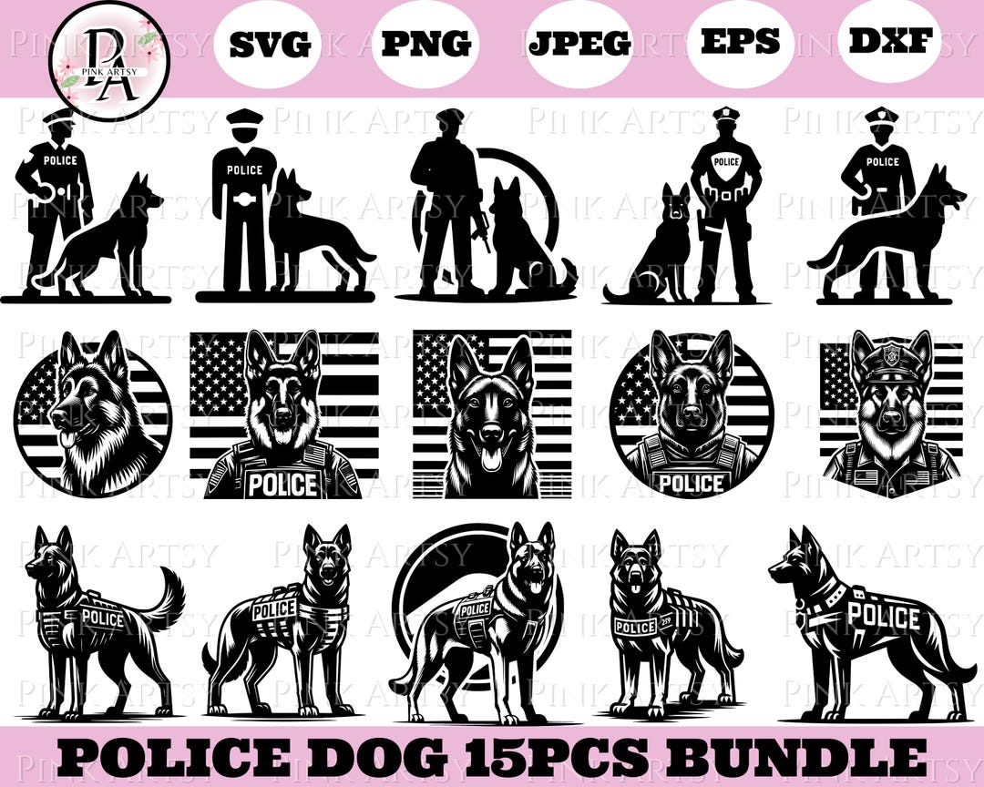 Police Dog Bundle Svg Dog Silhouette Police Dog Belgian Malinois ...